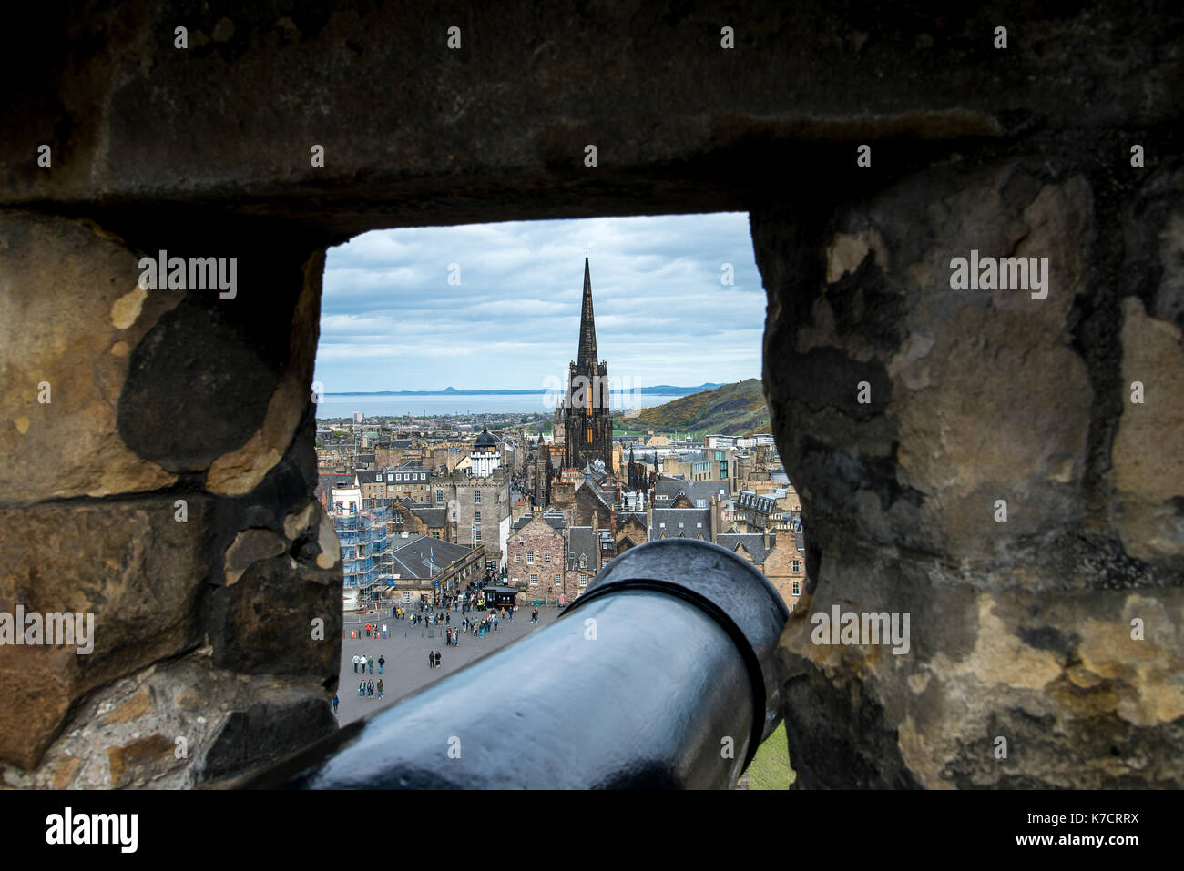 A view thru the cannon slot in Half Moon Battery, Edinburgh Castle ...