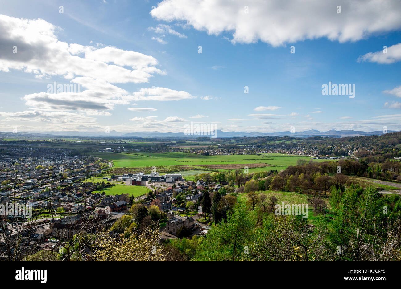 A scenic view of Stirling city suburbs and countryside from the Wallace ...