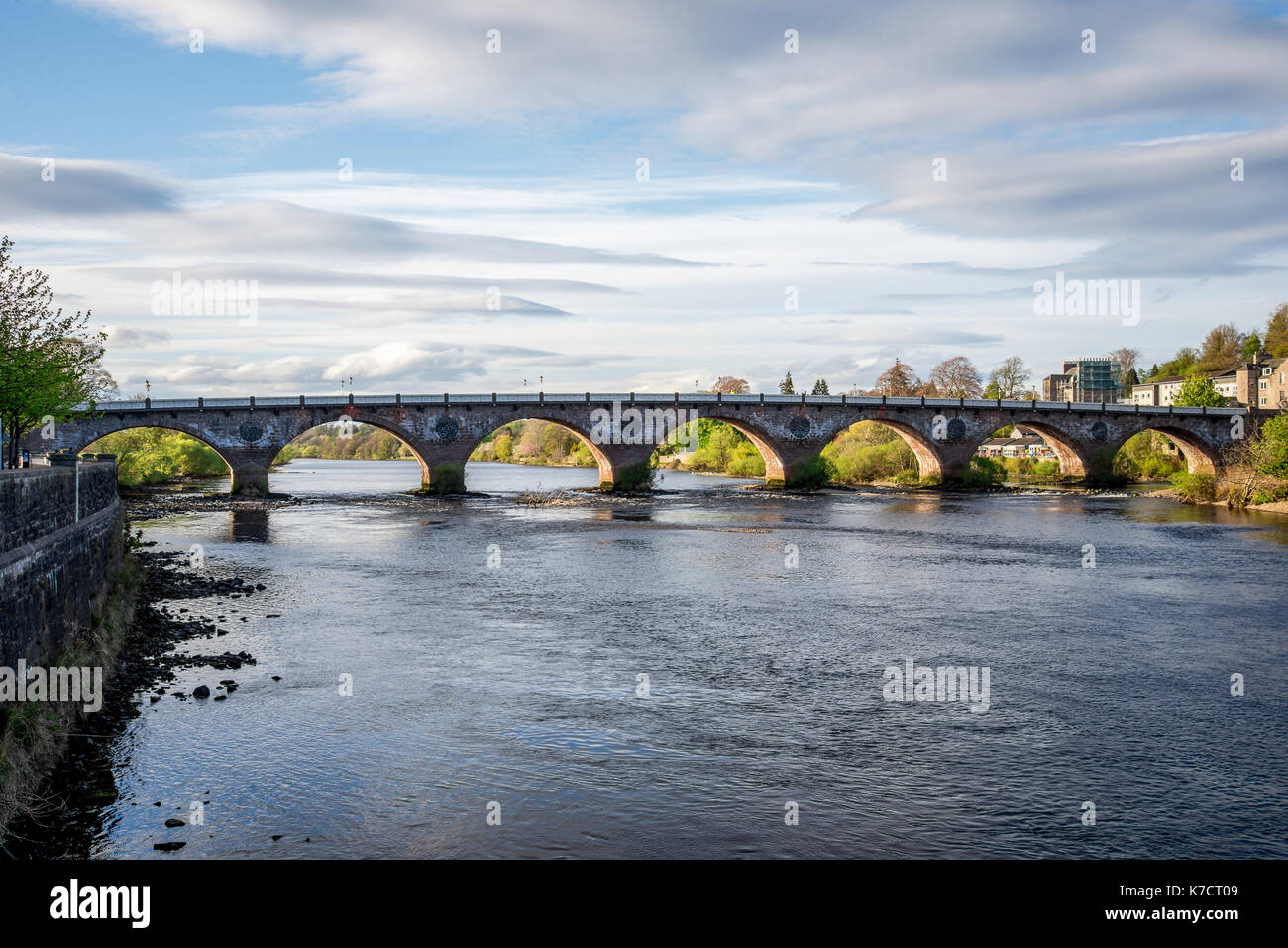 Scenic arched West Bridge across River Tay in Perth, Scotland Stock ...