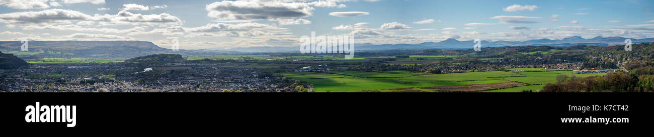 Panoramic view of Stirling City, Menteith hills and river Forth from ...