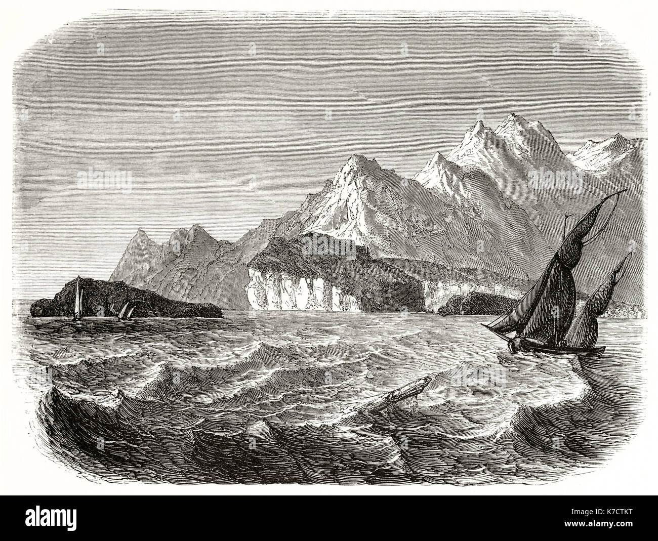 Old view of Aden coast, Yemen. By De Bar, publ. on Le Tour du Monde ...