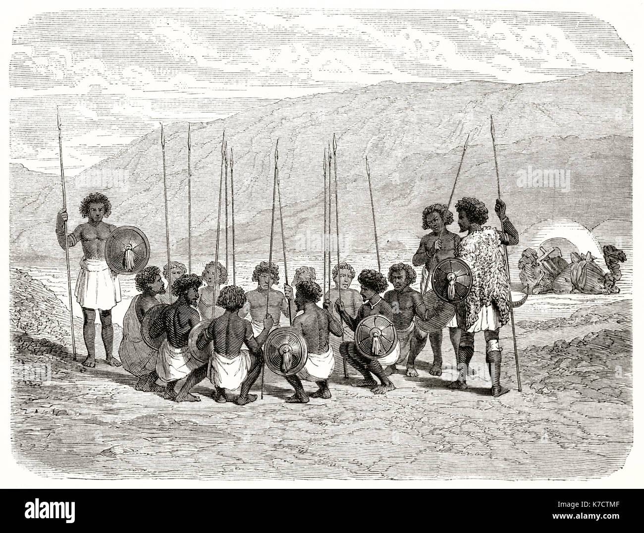 Old illustration of Afar people, Ethiopia. By Hadamart after D ...