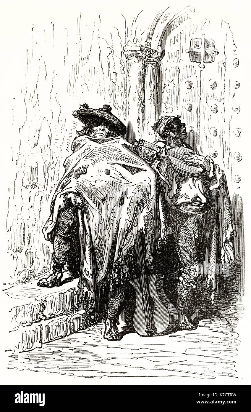 Old illustration depicting blind men begging out of the Valence ...