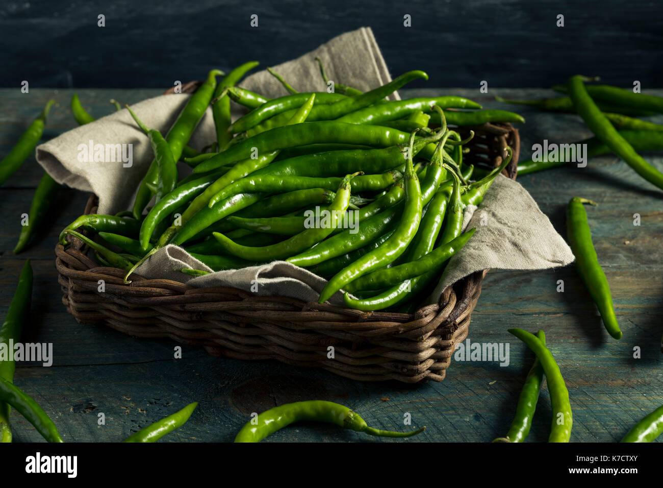 Organic Green Finger Peppers in a Basket Stock Photo - Alamy