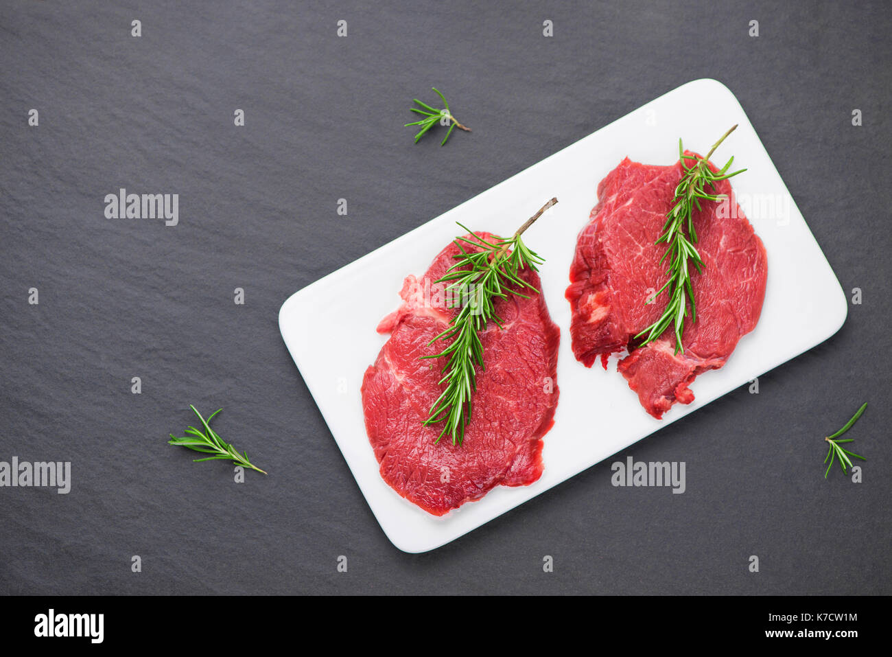 Raw beef cooking with ingredients. Top view with copy space Stock Photo ...