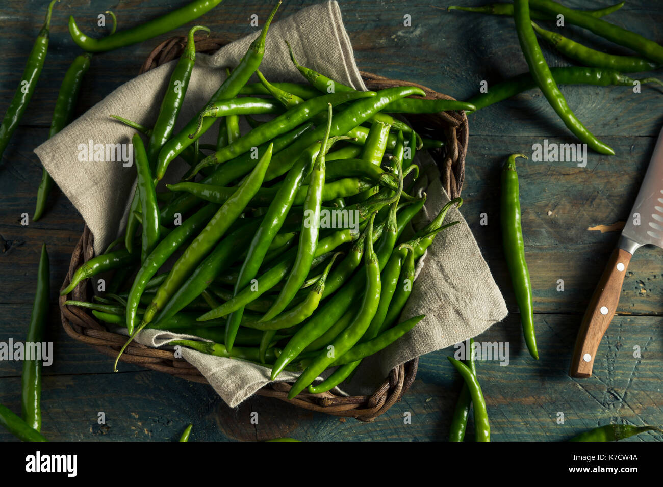 Organic Green Finger Peppers in a Basket Stock Photo - Alamy