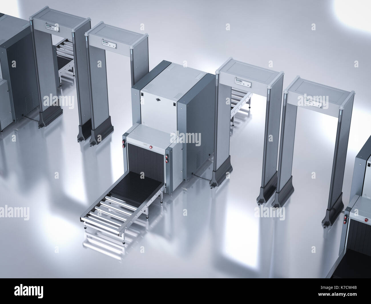 3d rendering airport security checkpoint with security gates and ...