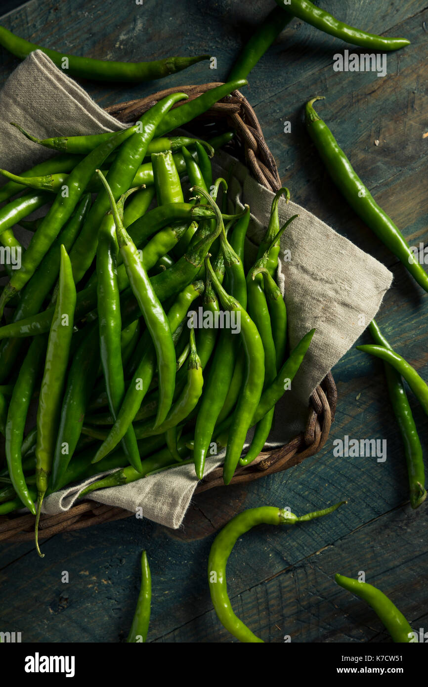 Organic Green Finger Peppers in a Basket Stock Photo - Alamy