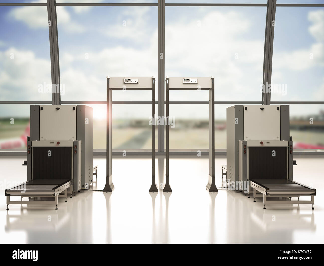 3d rendering airport security checkpoint with security gates and ...