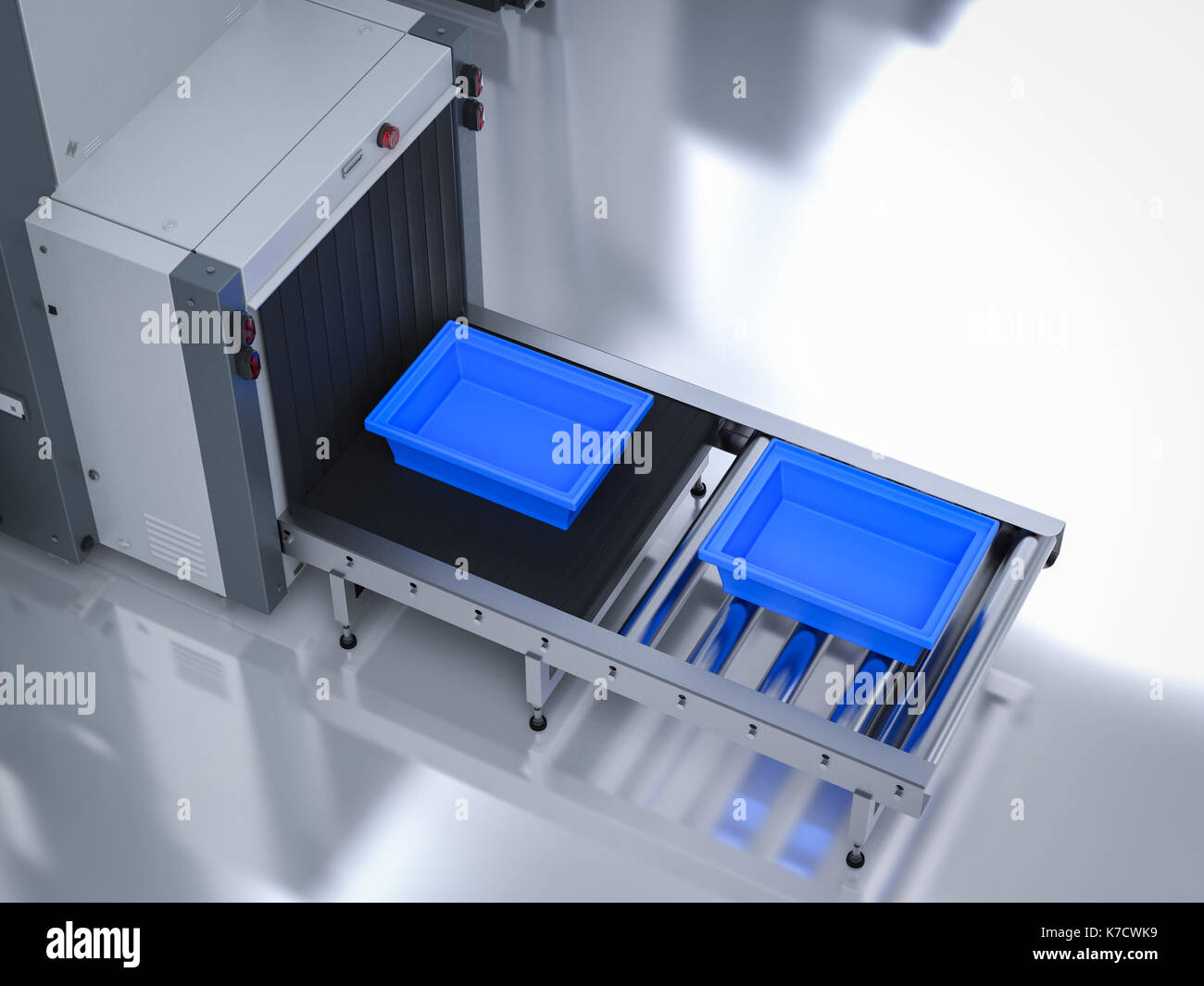 3d rendering empty trays on scanner machine at airport security ...