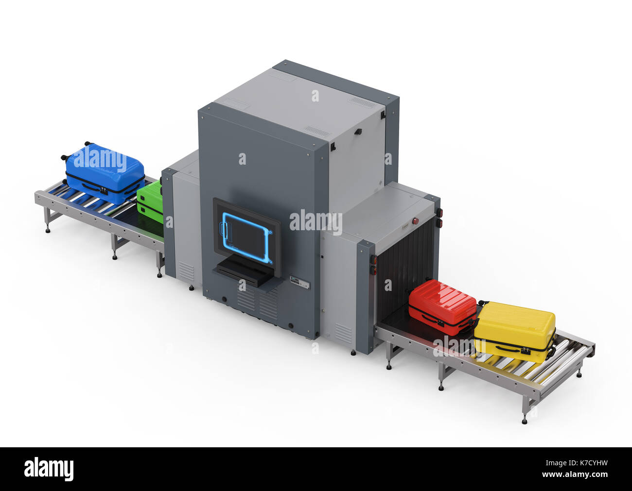 3d rendering airport security checkpoint with scanner machines are ...