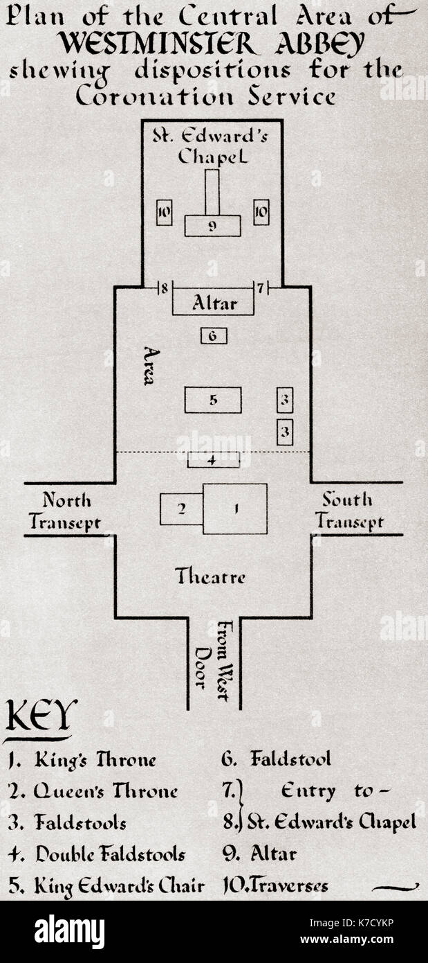 Plan of the central area of Westminster Abbey showing dispositions for ...