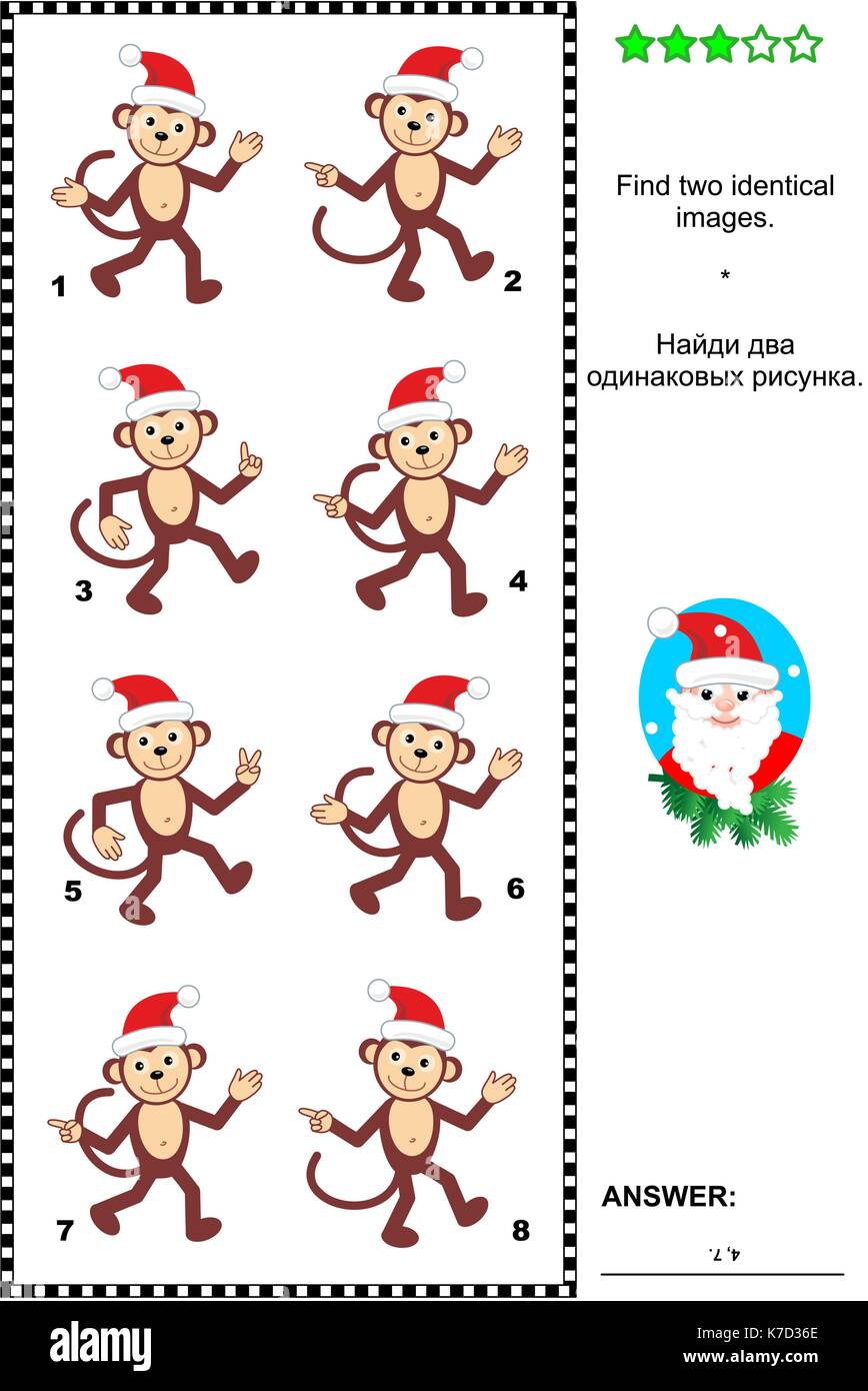 Christmas or New Year themed visual puzzle: Find two identical images ...