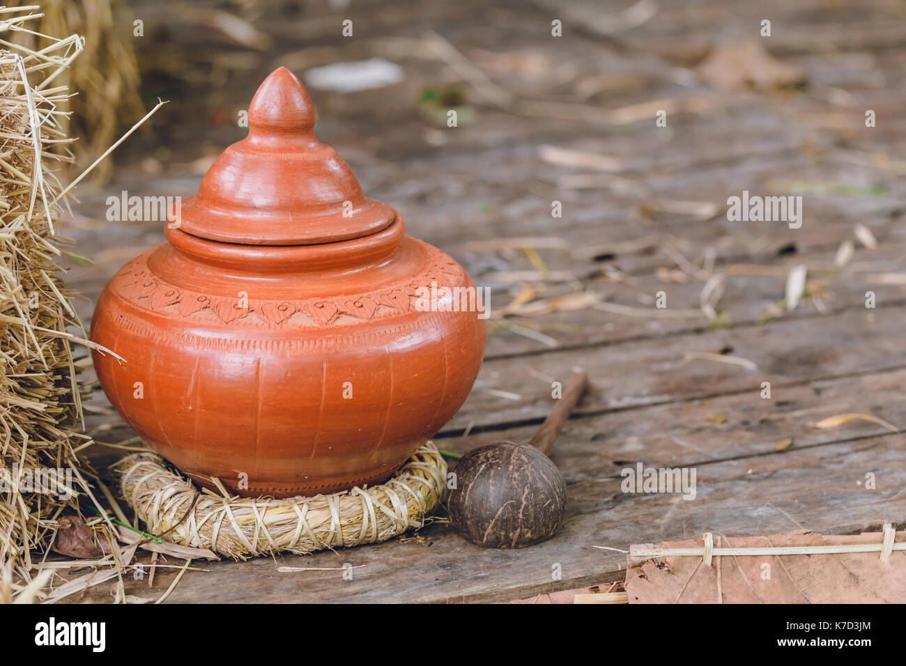 Thai antique clay pot earth ware for guest or visitor drinking water ...