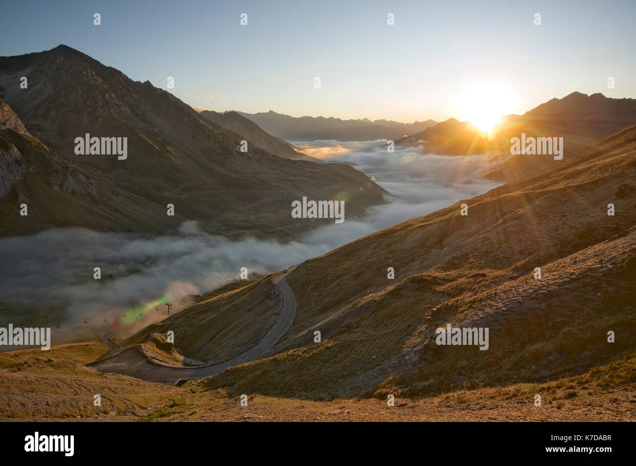 Cloud inversion seen from Col du Tourmalet, French Pyrenees Stock Photo ...