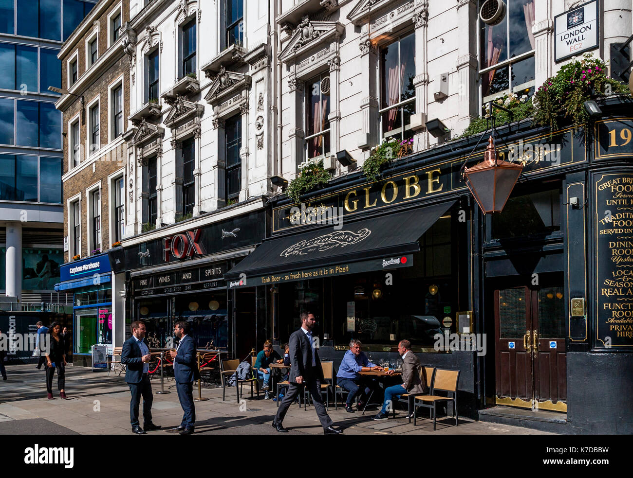 Lunchtime Customers Drinking Outside The Globe Public House, Moorgate ...