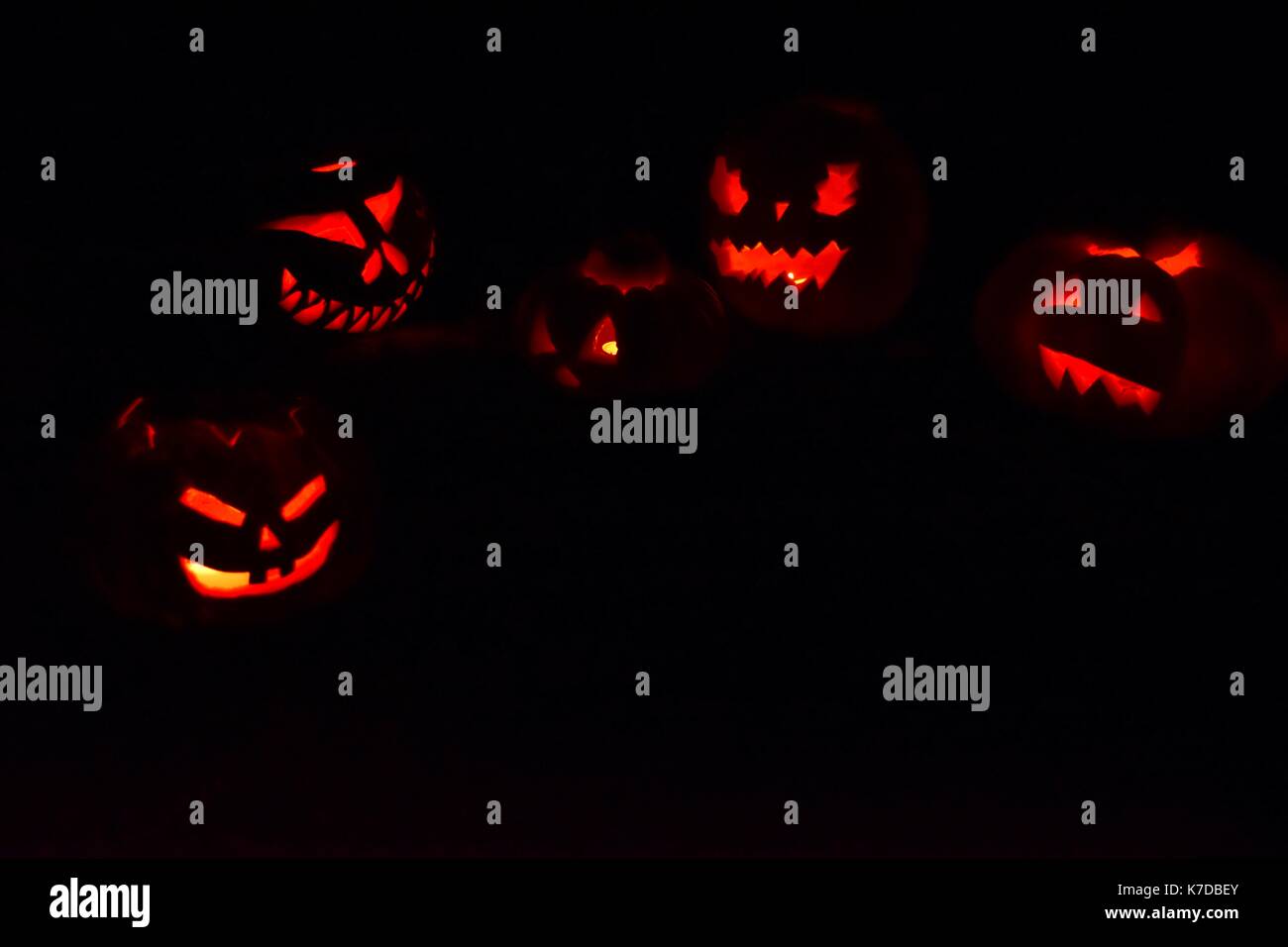 Hand-carved evil pumpkins made as a craft for Halloween celebrations ...