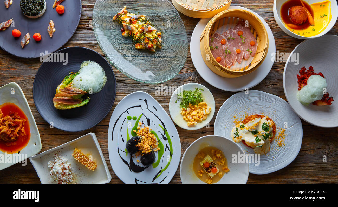 Molecular gastronomy variety of recipes Modern cuisine Stock Photo - Alamy