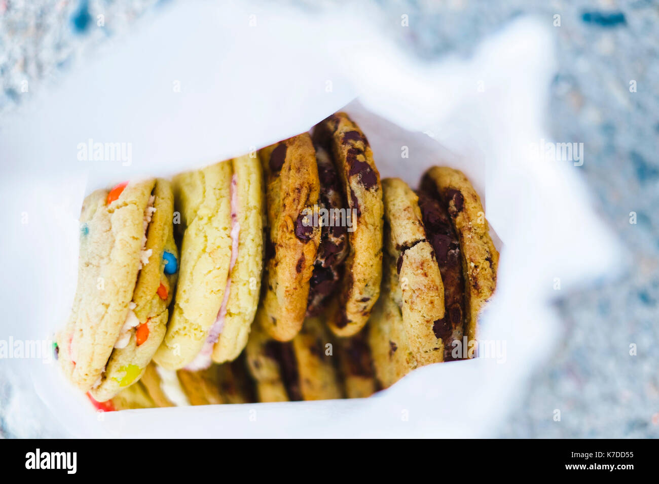 Overhead view of macaroons in plastic bag Stock Photo - Alamy