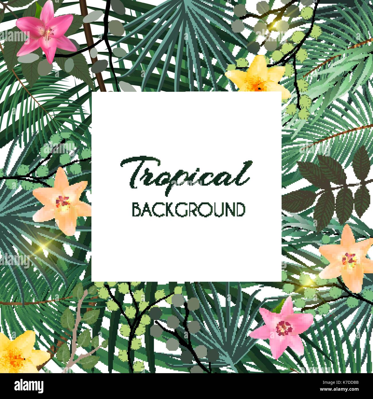 Abstract Natural Tropical Frame Background with Palm and other Leaves ...