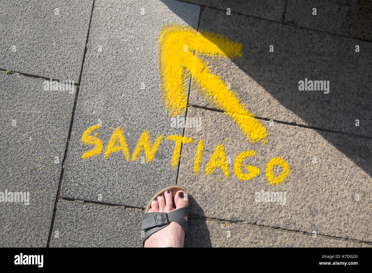 Santiago Direction Sign with Female Leg, Leon, Spain Stock Photo - Alamy