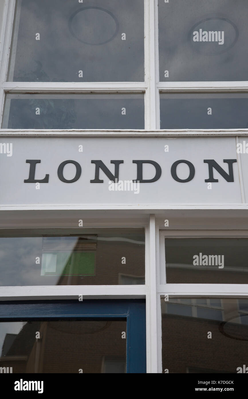 Closeup of London Sign on Building Facade Stock Photo - Alamy
