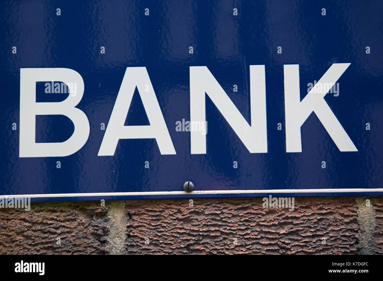 Blue Bank Sign on Brick Wall Facade; England; UK Stock Photo - Alamy