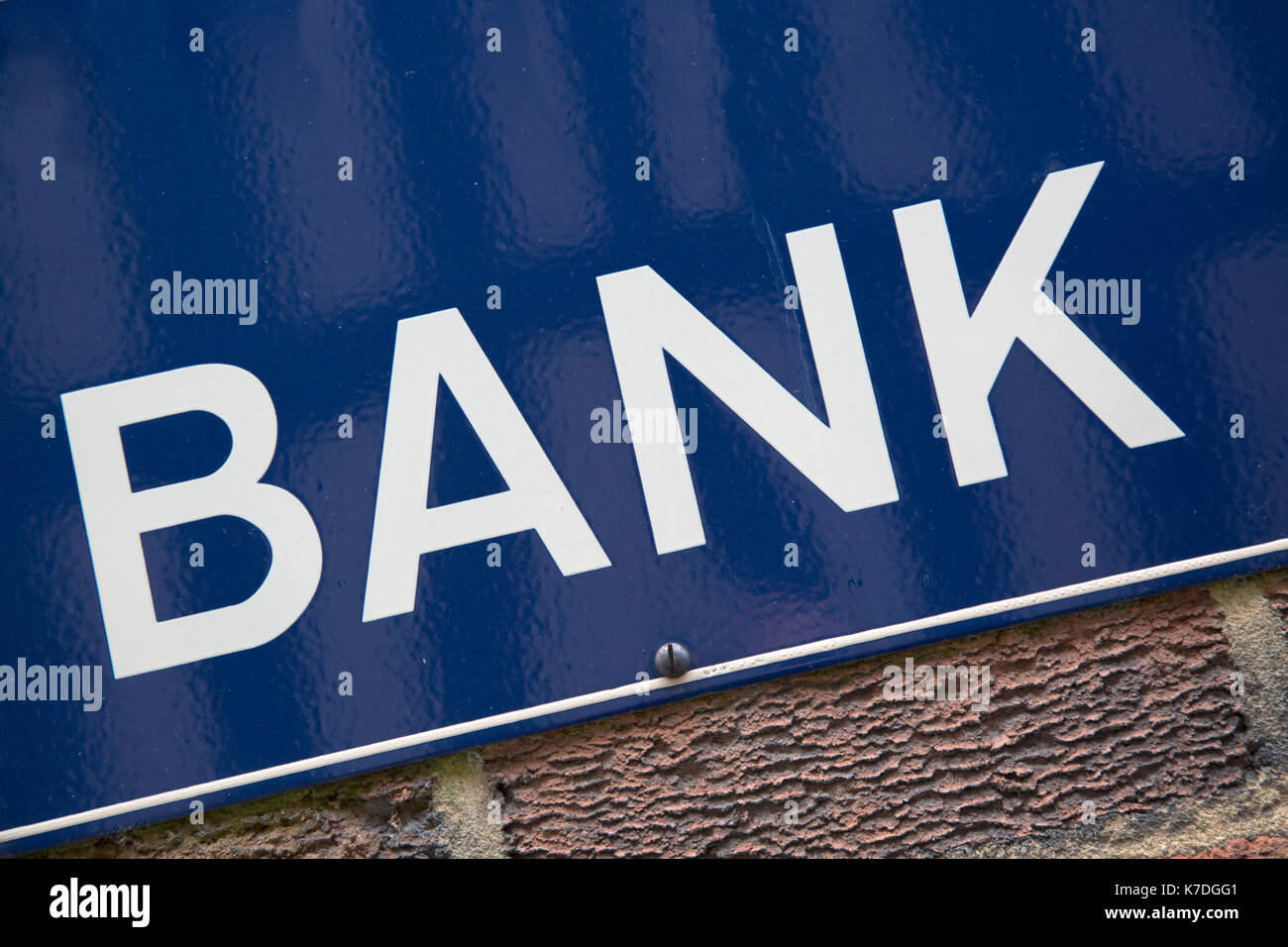 Blue Bank Sign on Brick Wall Facade; England; UK Stock Photo - Alamy
