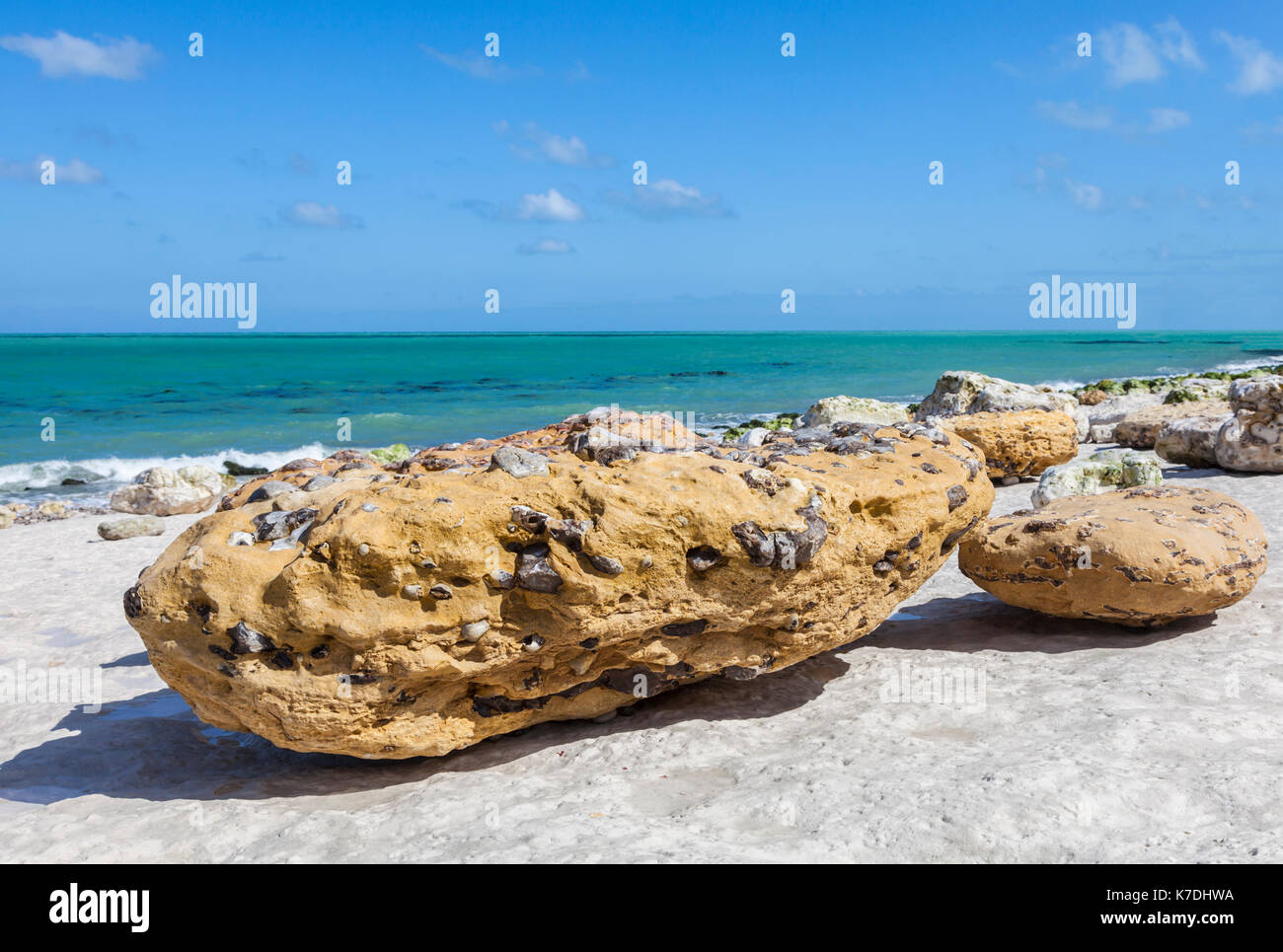 Details of specific rocks on a beach in Normandy in North of France ...