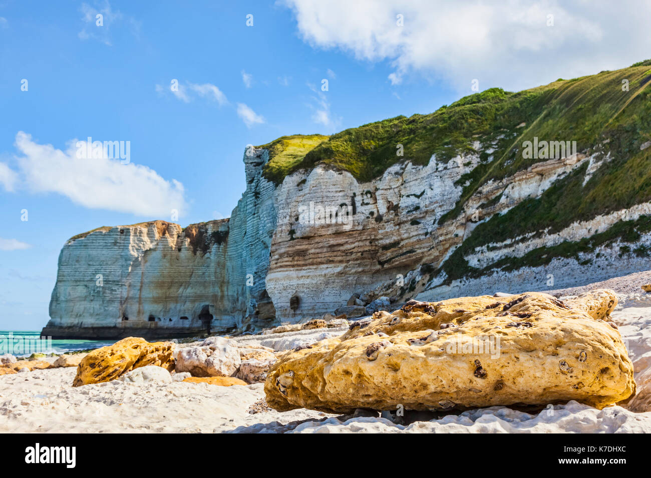 Details of specific rocks on a beach in Normandy in North of France ...