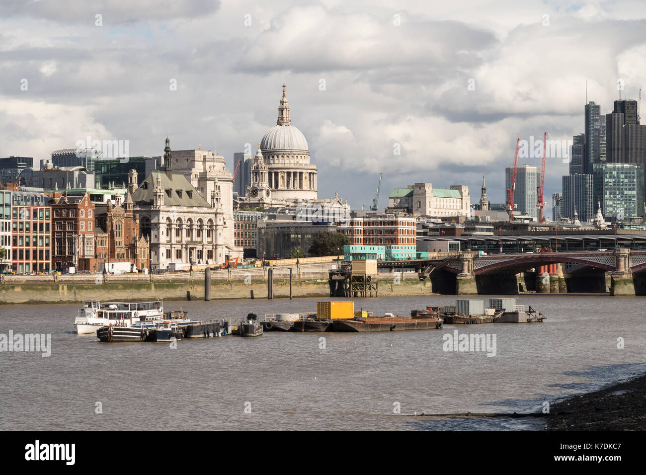 London City Skyline near Southwark Bridge over the River Thames Stock ...