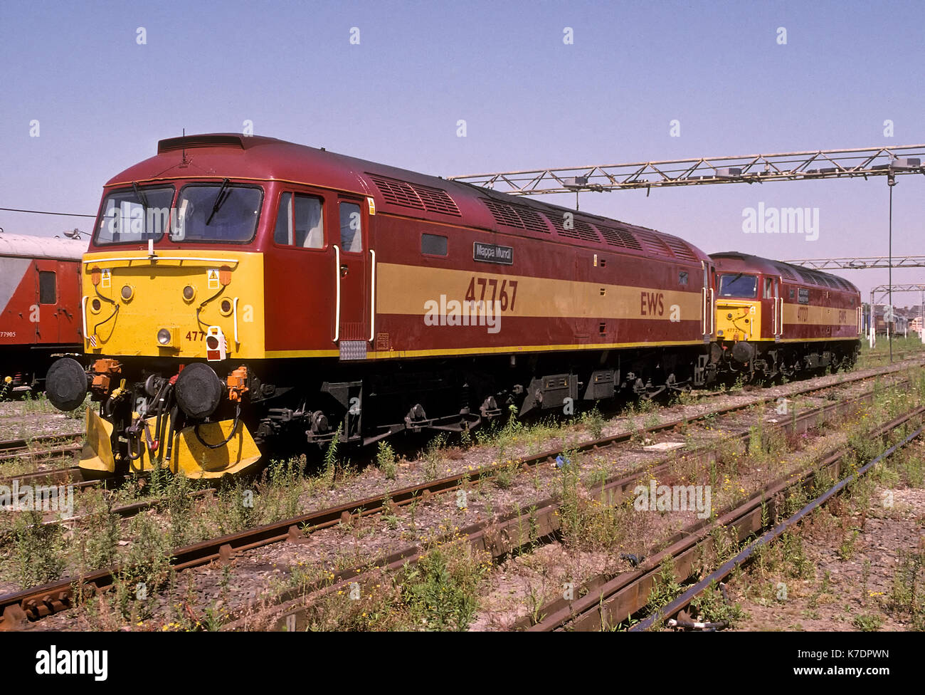 Two class 47 locomotives in EWS livery stabeld at Eastleigh Depot ...