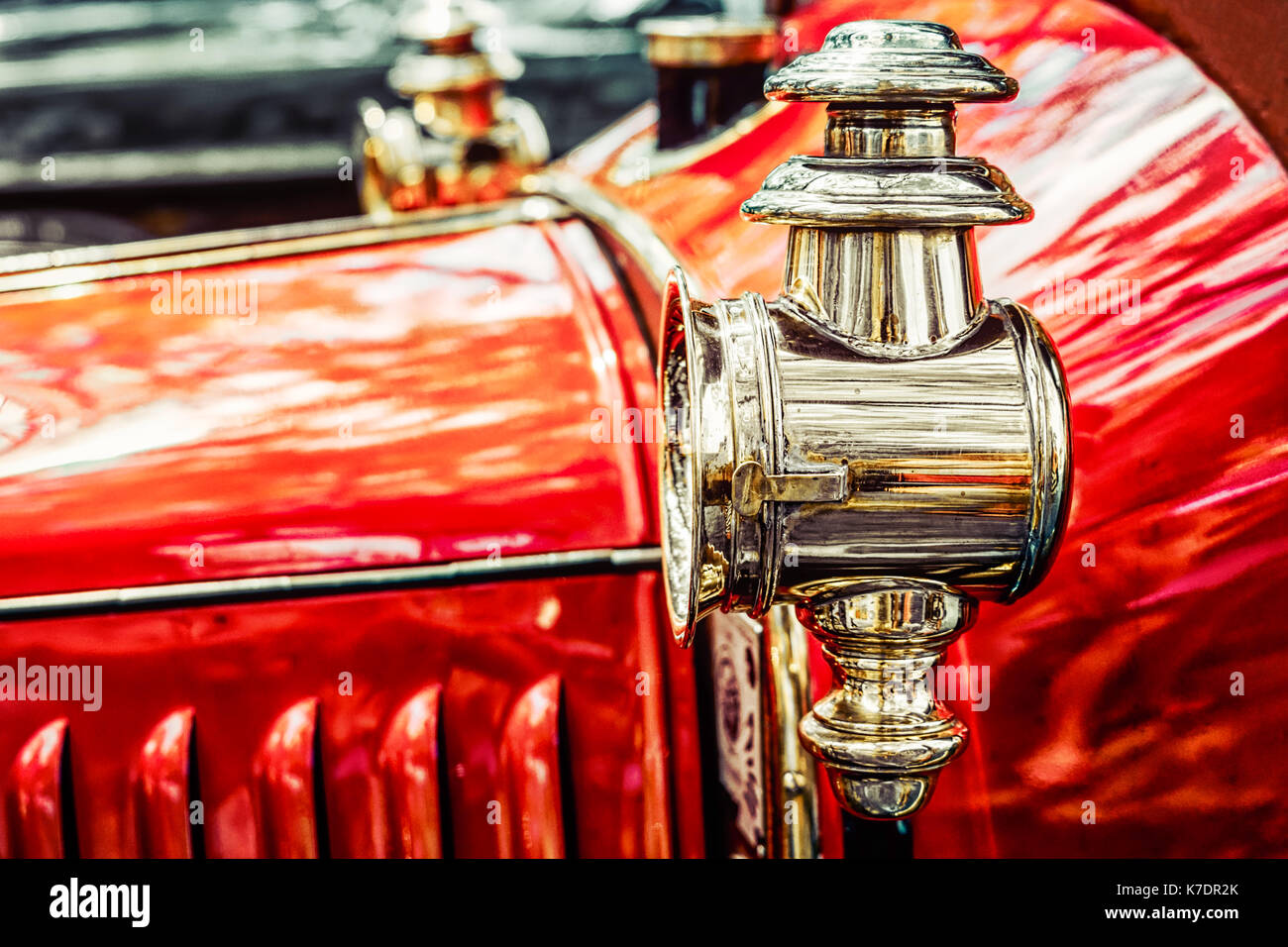 The light on the side of a 1912 classic car from Europe at a Wisconsin ...