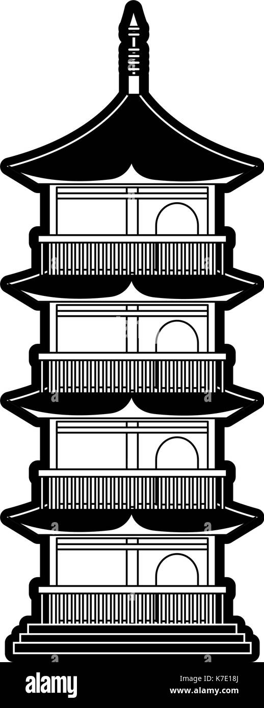 Pagoda building illustration vector Black and White Stock Photos ...