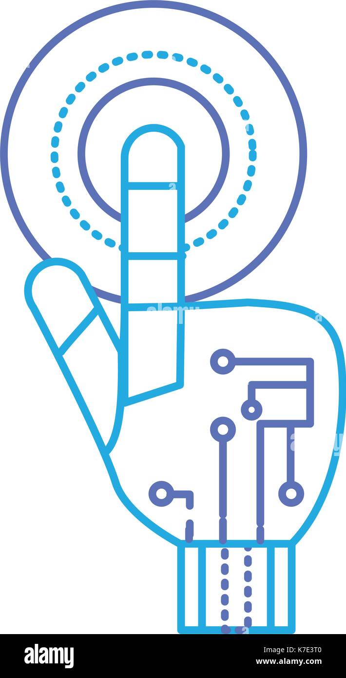 line hand with finger touch and circuits digital connection Stock ...