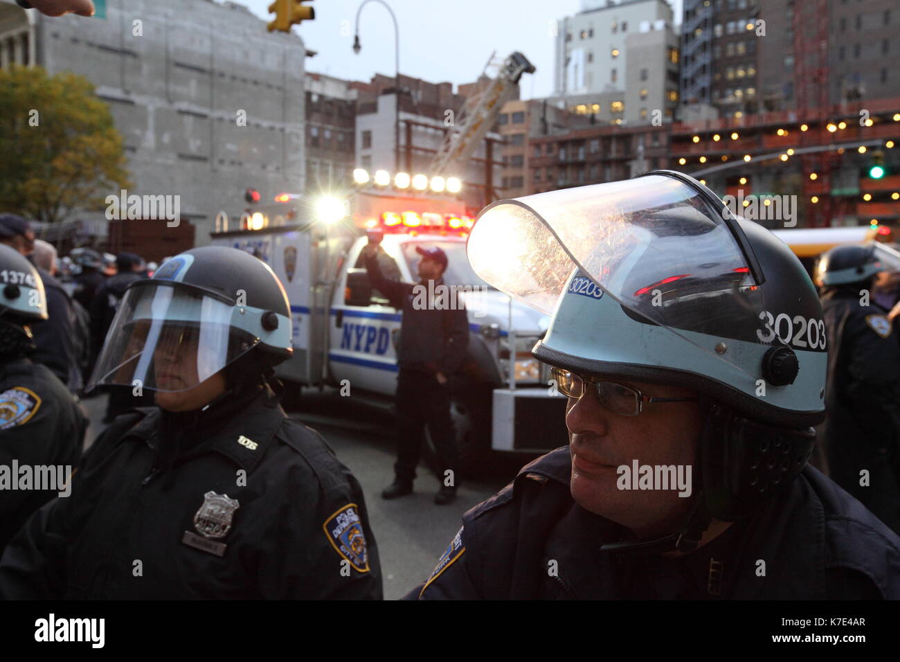 NYPD officers block Occupy Wall Street protestors at 14th Street after ...