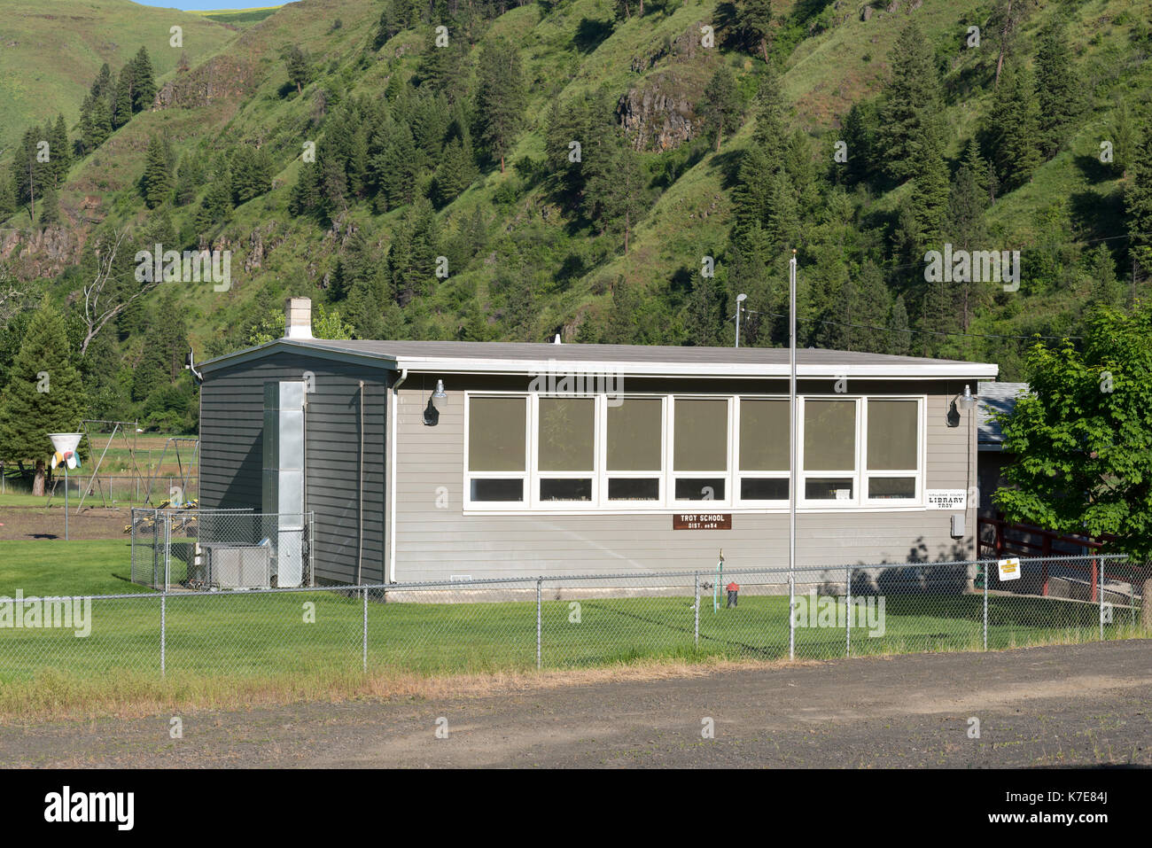 The Troy School and Library in the small community of Troy, Oregon ...