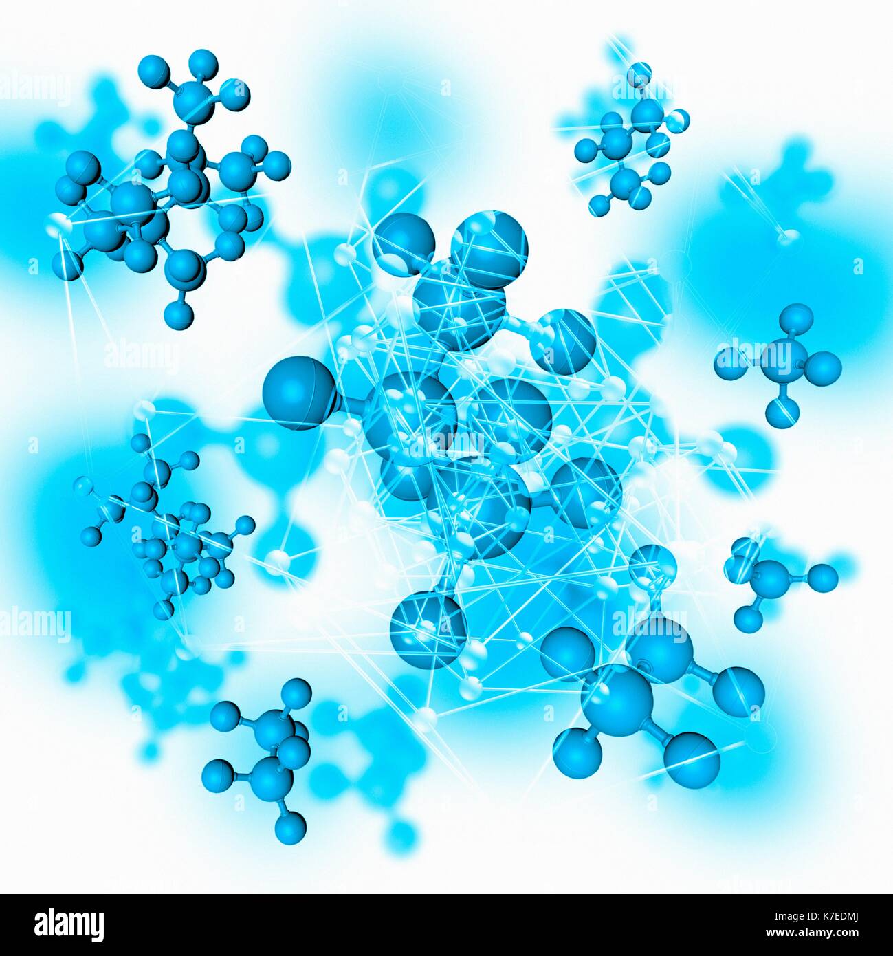 Blue molecules, illustration Stock Photo - Alamy