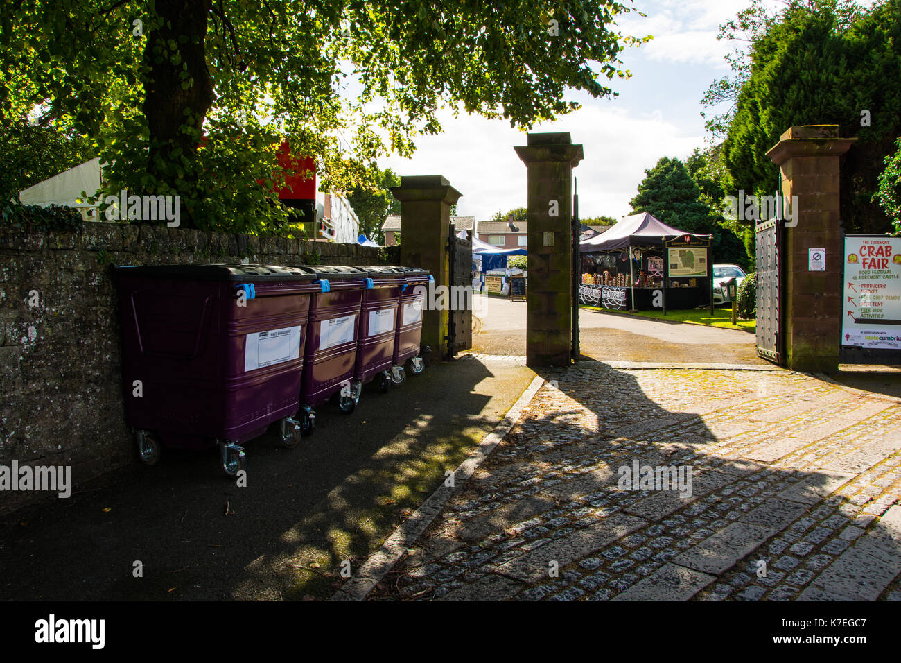 waste bins outside egremont castle west cumbria at egremont crab fair ...