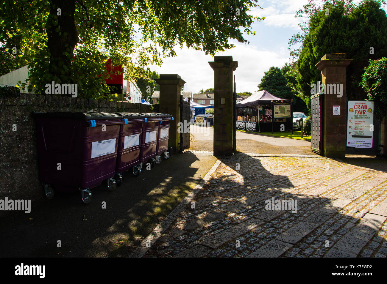 waste bins outside egremont castle west cumbria at egremont crab fair ...