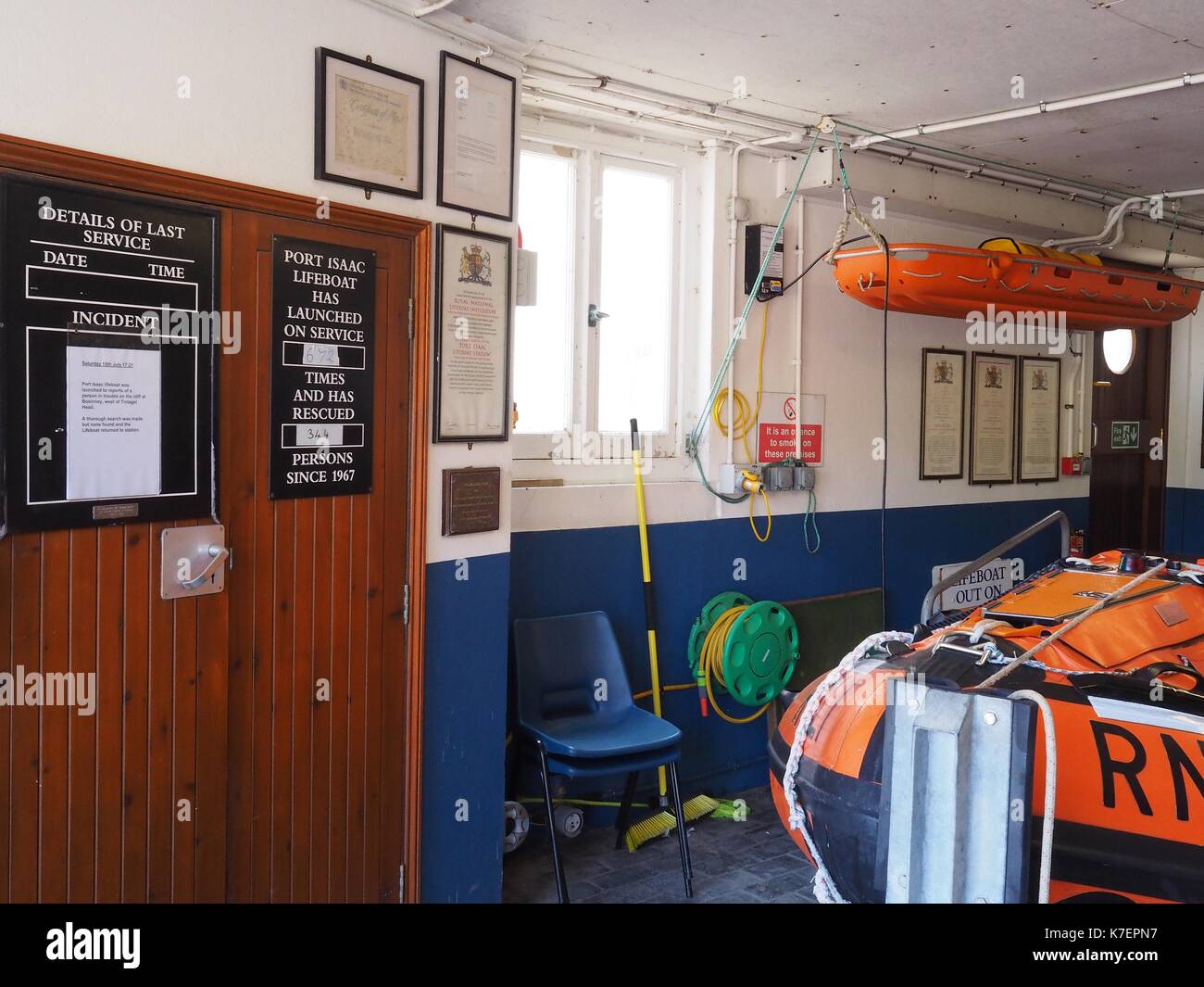 The RNLI Lifeboat Building and Interior at Port Isaac, Cornwall in ...