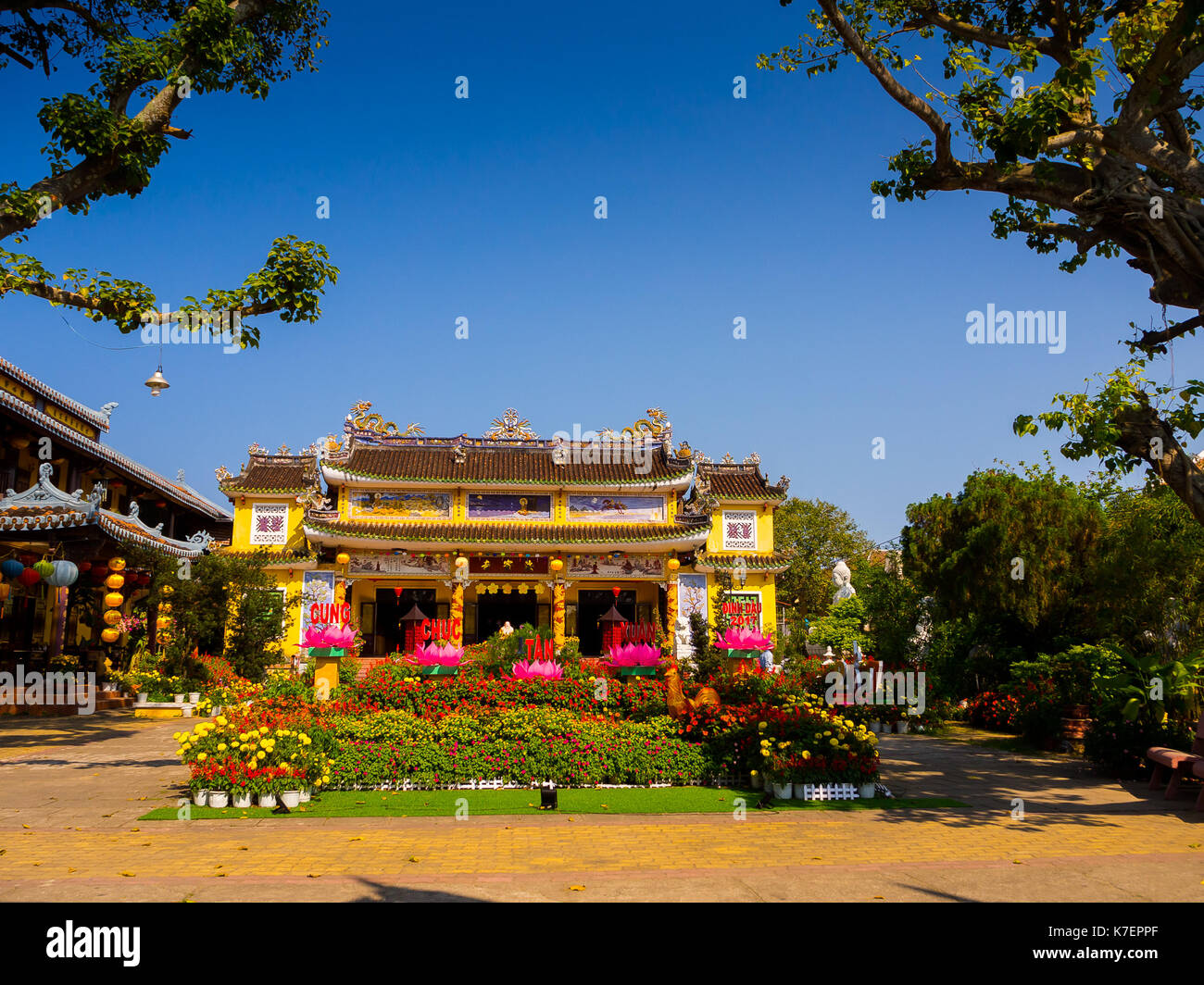 HOIAN, VIETNAM, SEPTEMBER, 04 2017: View of an ancient temple with a ...