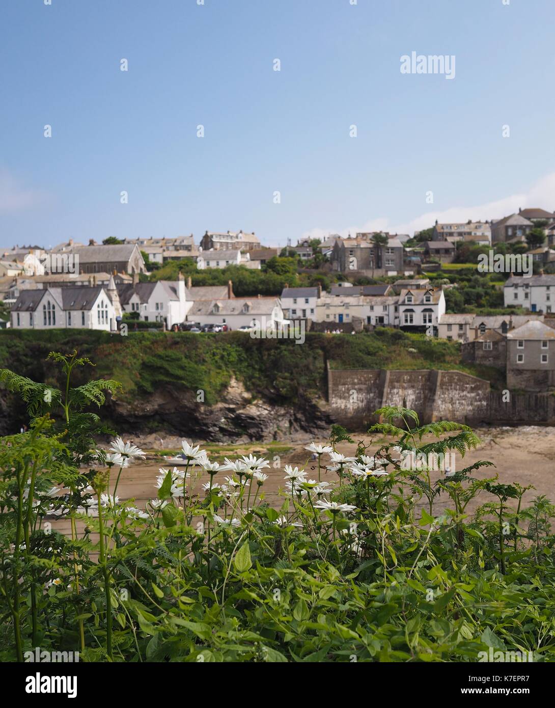 View over the Bay at Port Isaac in Cornwall when the tide is out. Port ...