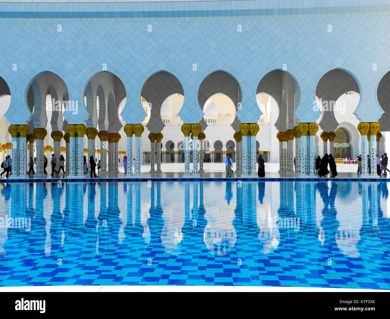 External view of passageways and reflecting pools Grand Mosque Abu ...