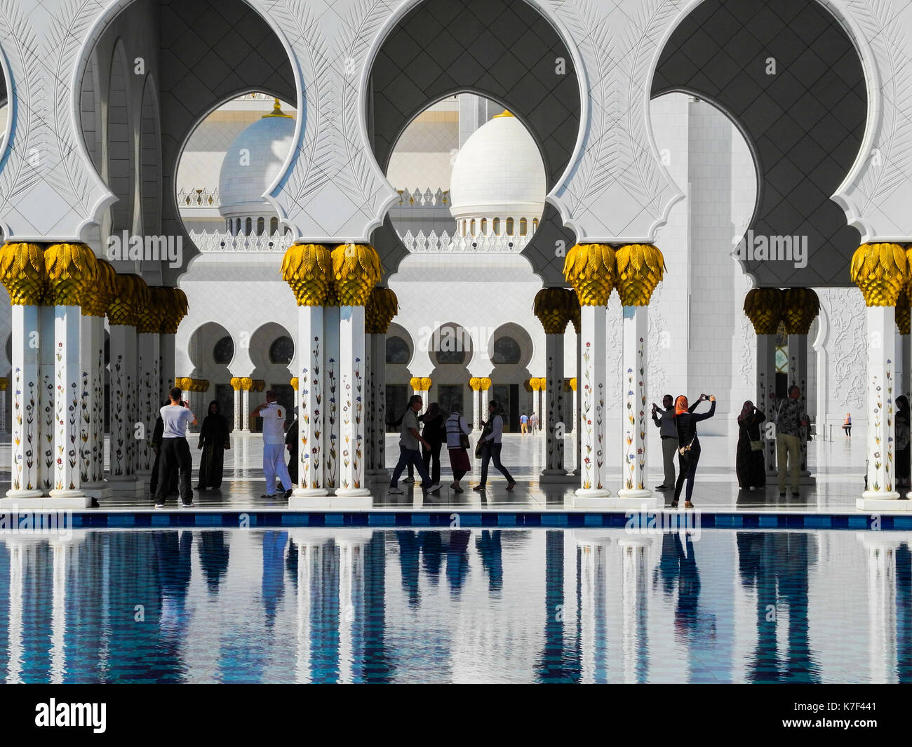 External view of passageways and reflecting pools Grand Mosque Abu ...