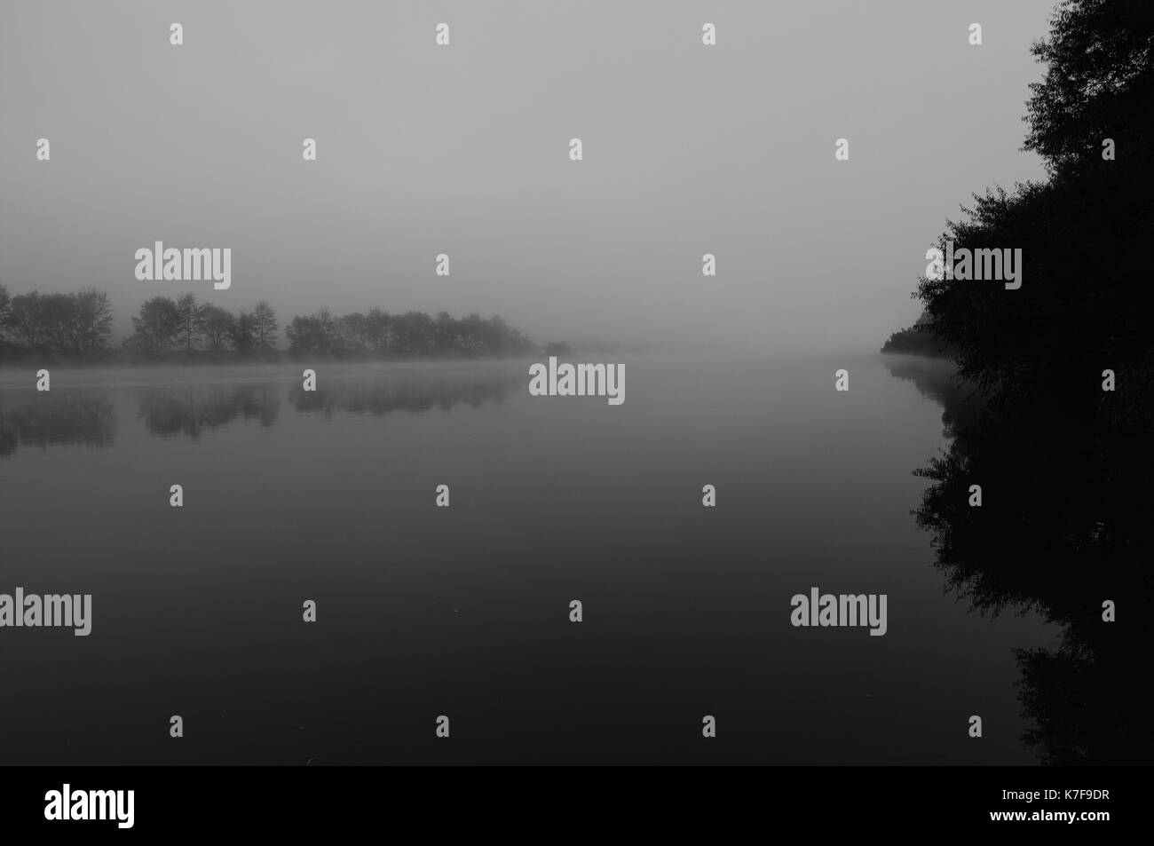 Morning fog on river Black and White Stock Photos & Images - Alamy