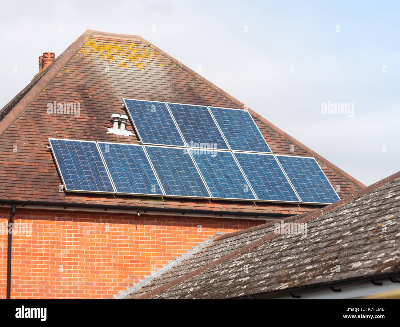 close up of solar panels on roof home; England; UK Stock Photo - Alamy