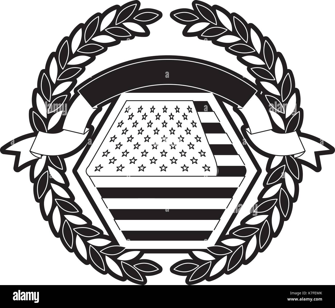 united states flag in hexagon shape inside with circular olive branch ...
