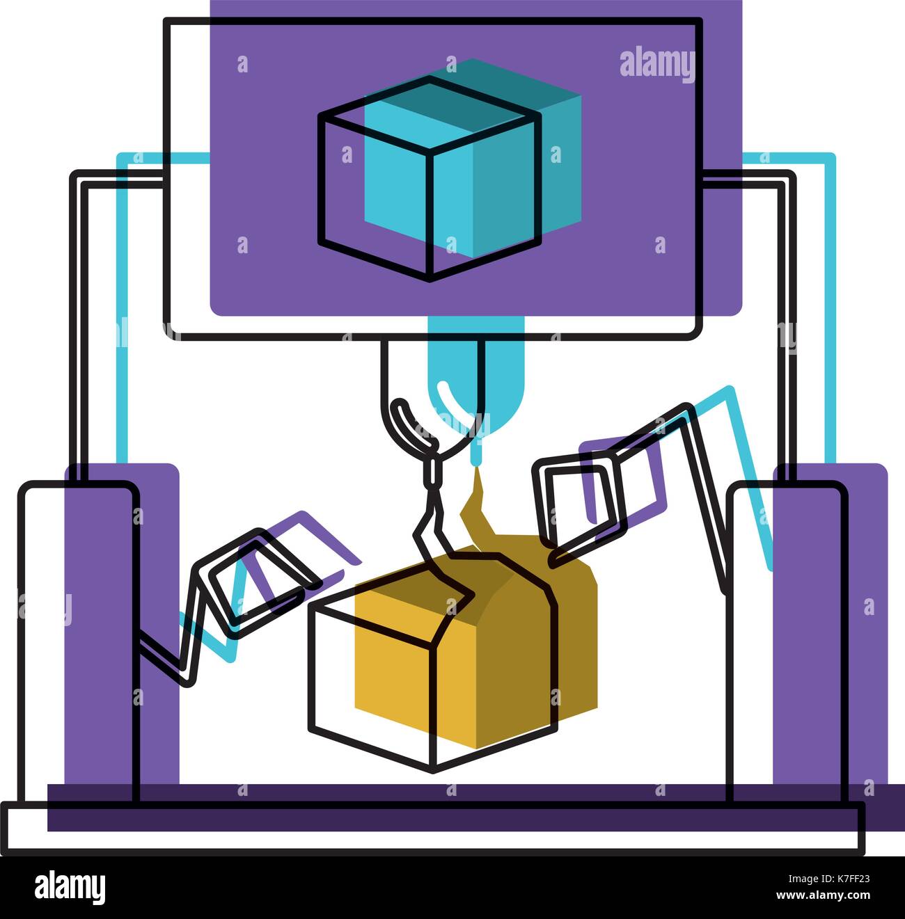 cube design with robotic hands in watercolor silhouette Stock Vector ...