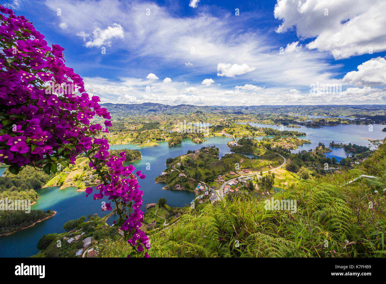 View from El Penon del Piedra, The rock of Guatape, Colombia Stock ...
